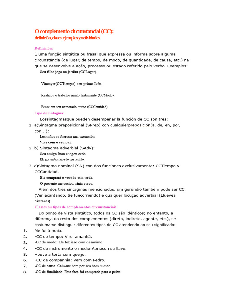 Complemento Circunstancial: Definição e Tipos | PDF | Pronome | Linguística