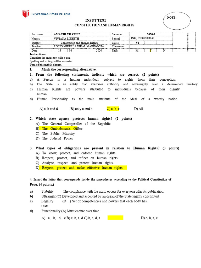 Constitution and Human Rights Test | PDF | Human Rights | Civil Liberties