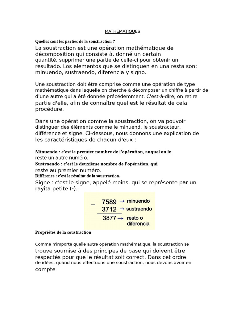 Comprendre la Soustraction en Mathématiques | PDF