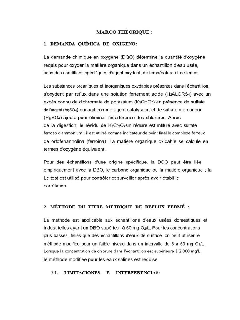 Méthode de mesure de la DQO des eaux | PDF | Eaux usées | Chimie minérale