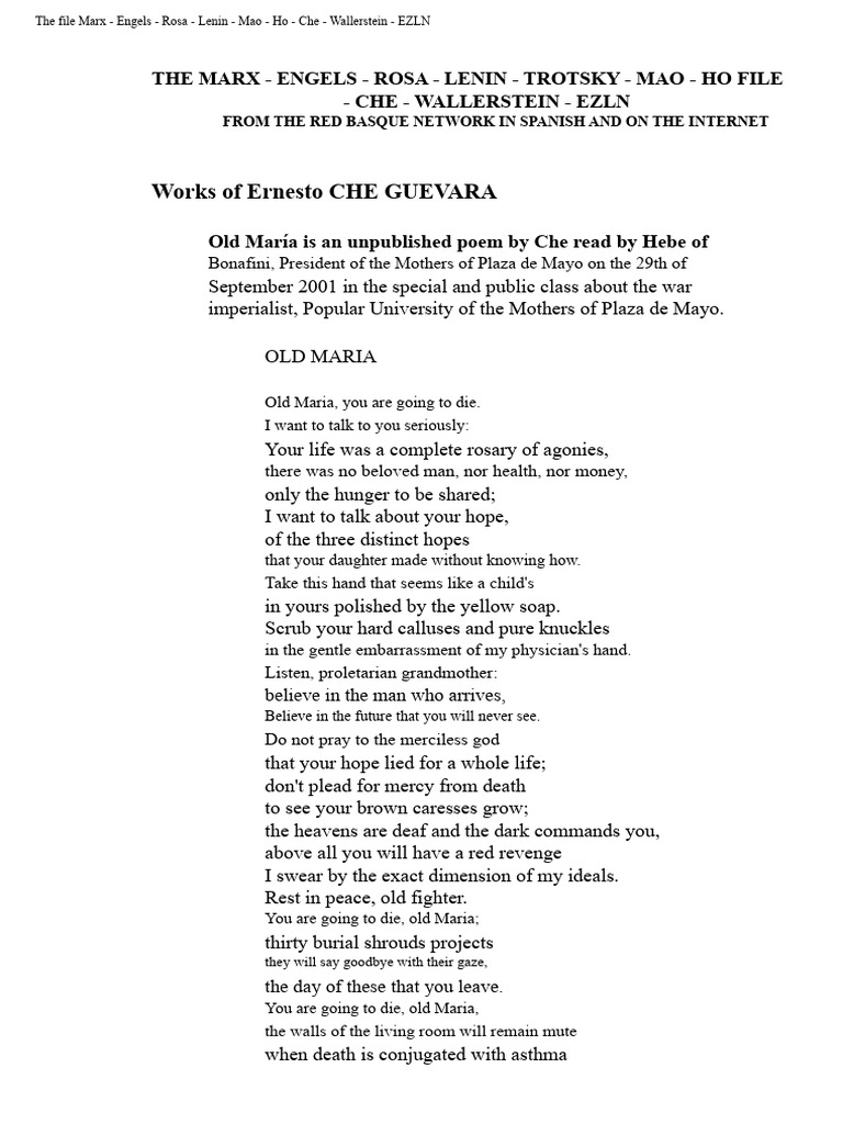 Marxist Poem: "Old María" by Che | PDF | Che Guevara