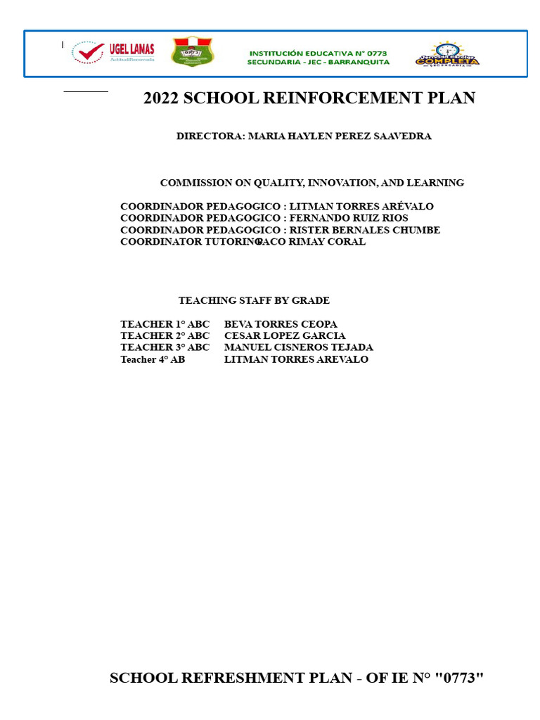 2022 School Reinforcement Plan Overview Pdf Curriculum Evaluation