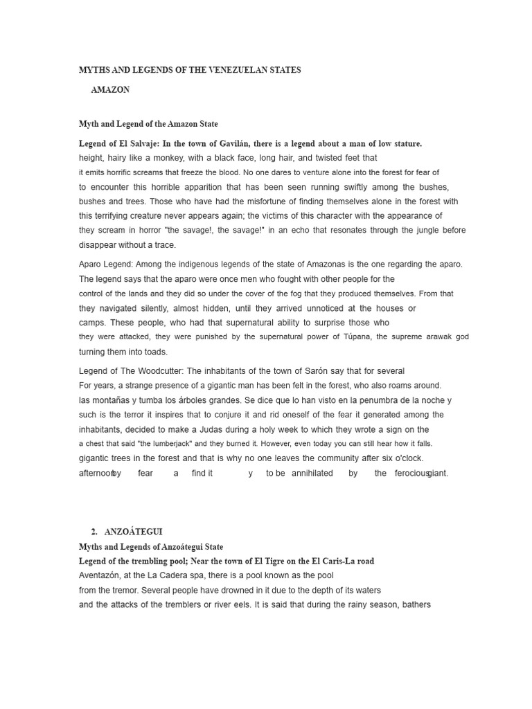 Venezuelan State Myths and Legends | PDF
