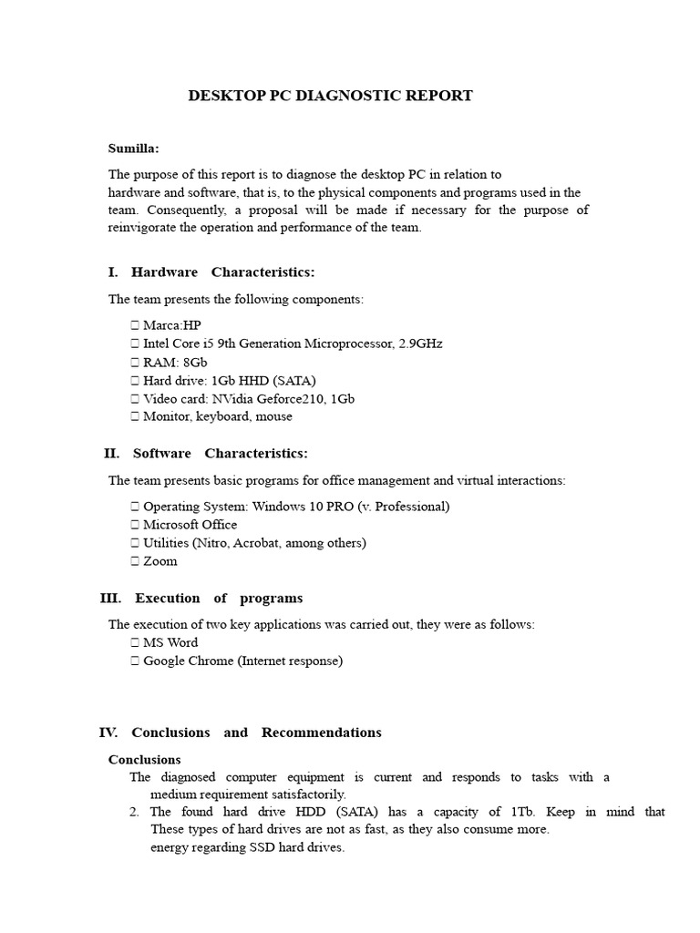 Desktop PC Diagnostic and Upgrade Report | PDF | Personal Computers ...