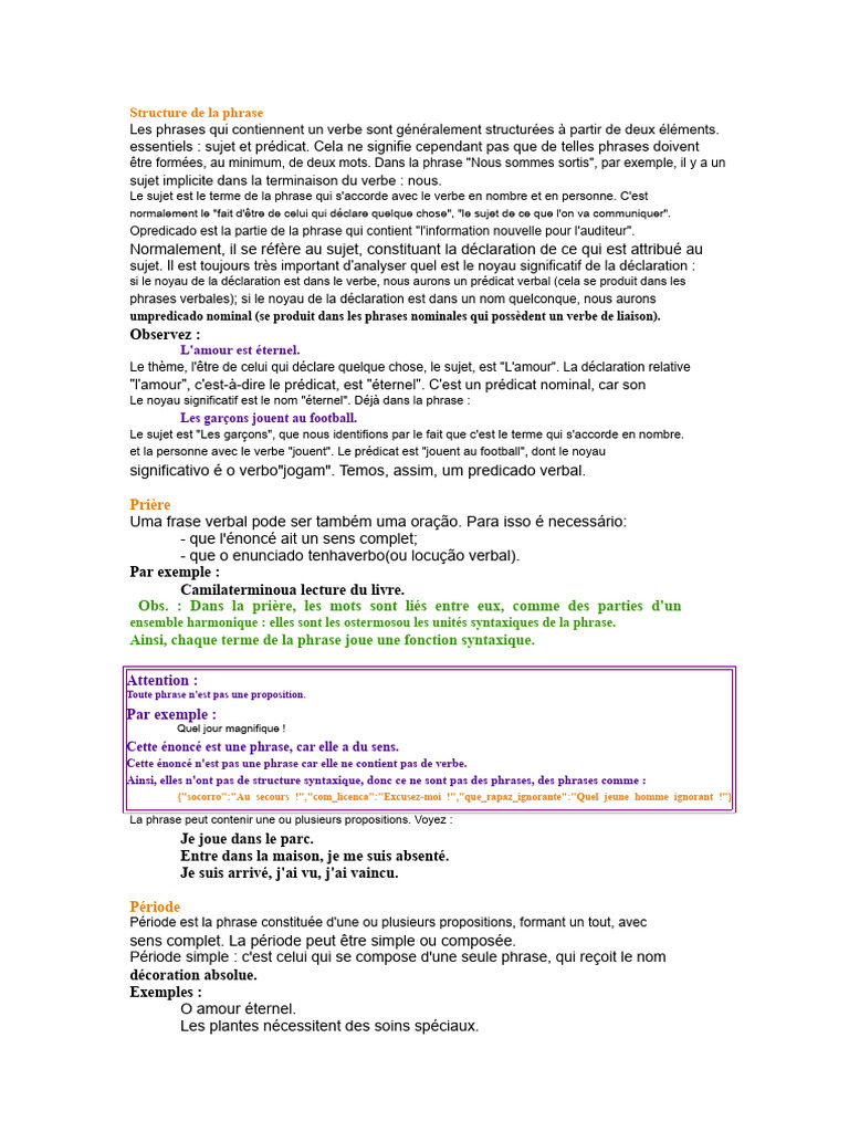 Structure et types de phrases en français | PDF | Phrase | Sujet ...