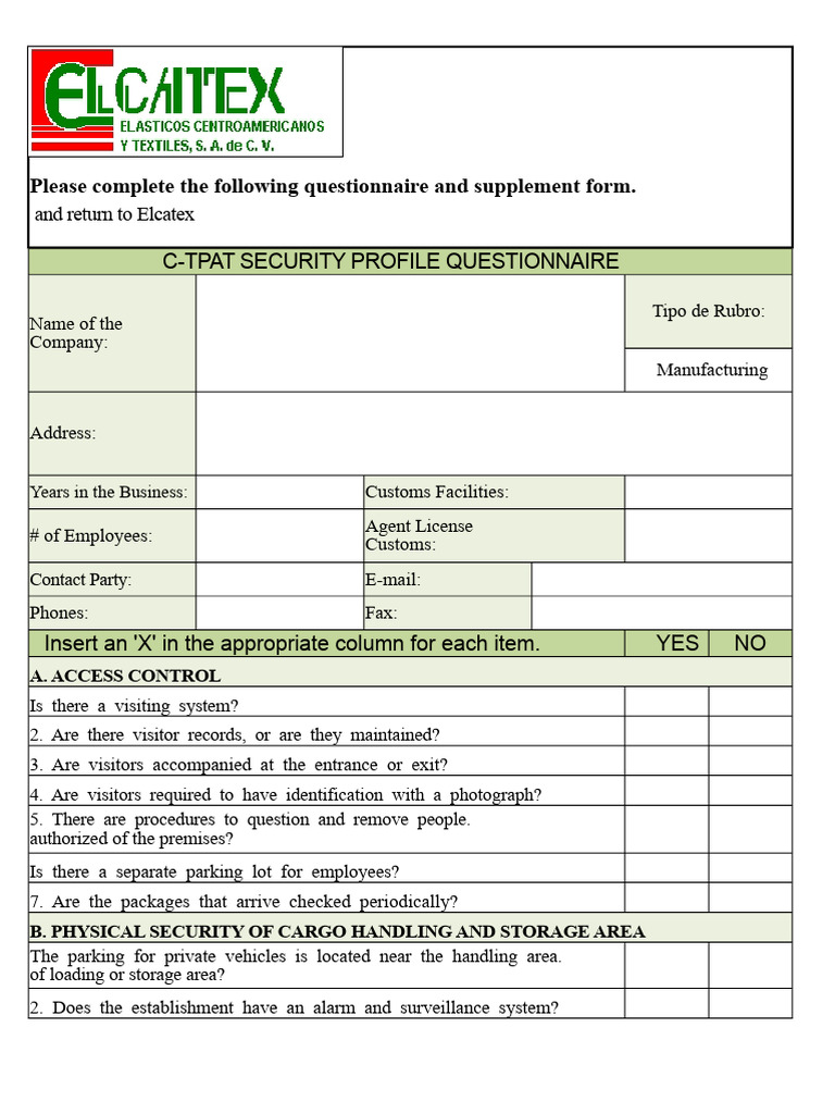 C-TPAT Security Profile Questionnaire | PDF | Physical Security ...