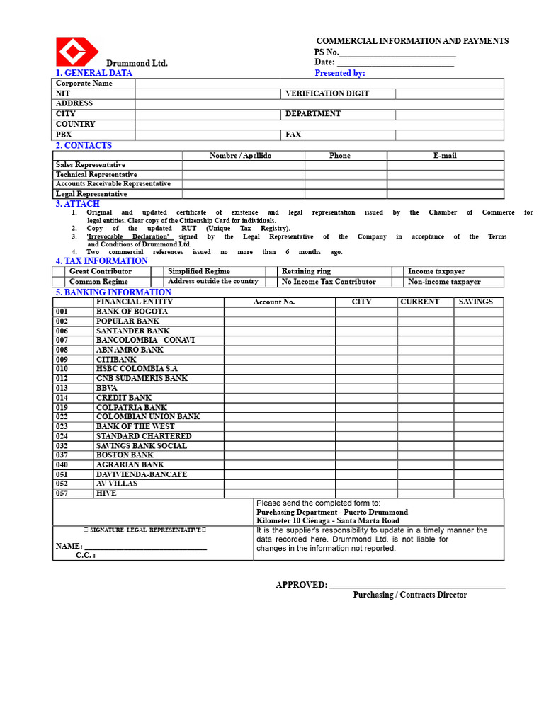 Commercial Information & Payment Form | PDF | Taxes | Payments