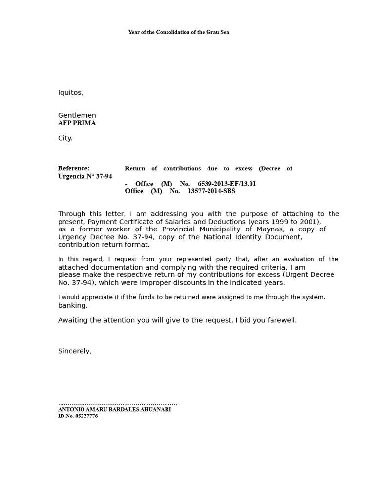 Letter of Return of Contributions | PDF