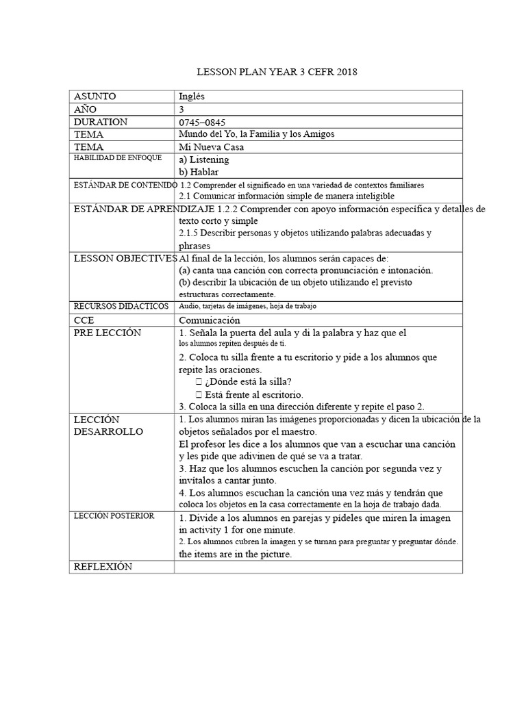Plan de Lección Año 3 CEFR 2018 | PDF | Modificación de comportamiento ...