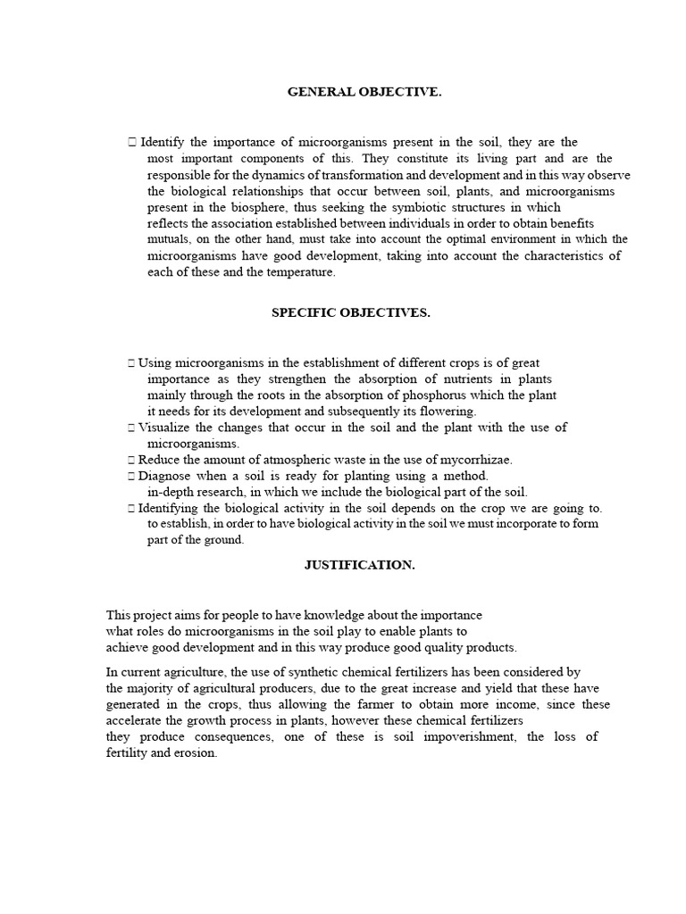 General Objective, Specific Objectives, and Justification of ...