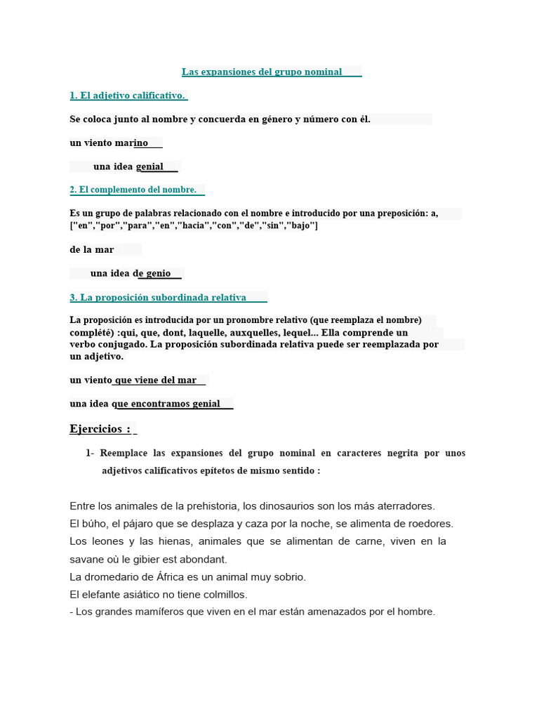 Expansiones del Grupo Nominal en Español | PDF