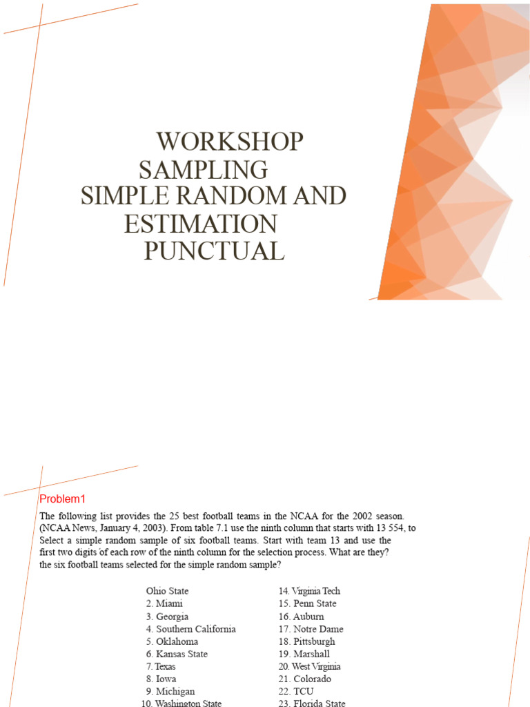 Simple Random Sampling Workshop | PDF | Ncaa Division I Fbs Football