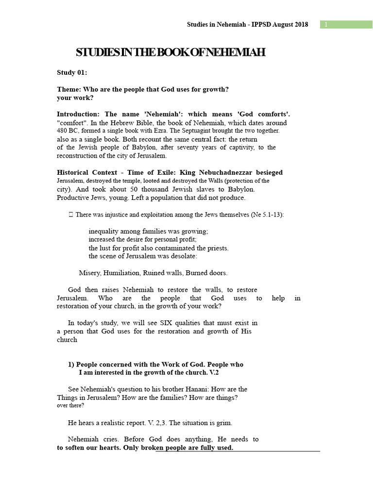 Nehemiah Sermon 01 | PDF