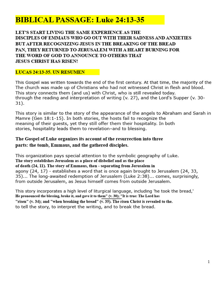 Biblical Passage Luke 24:13-35 | PDF | Jesus | Disciple (Christianity)