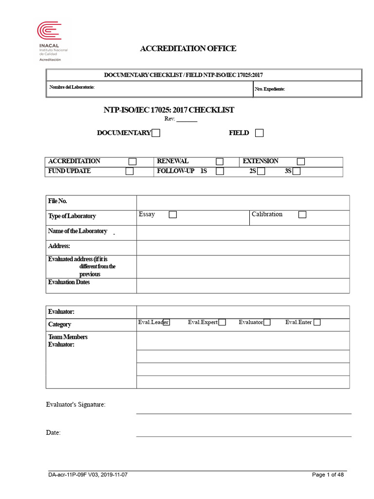 Checklist Ntp-Iso Iec 17025 2017 | PDF | Metrology | Calibration