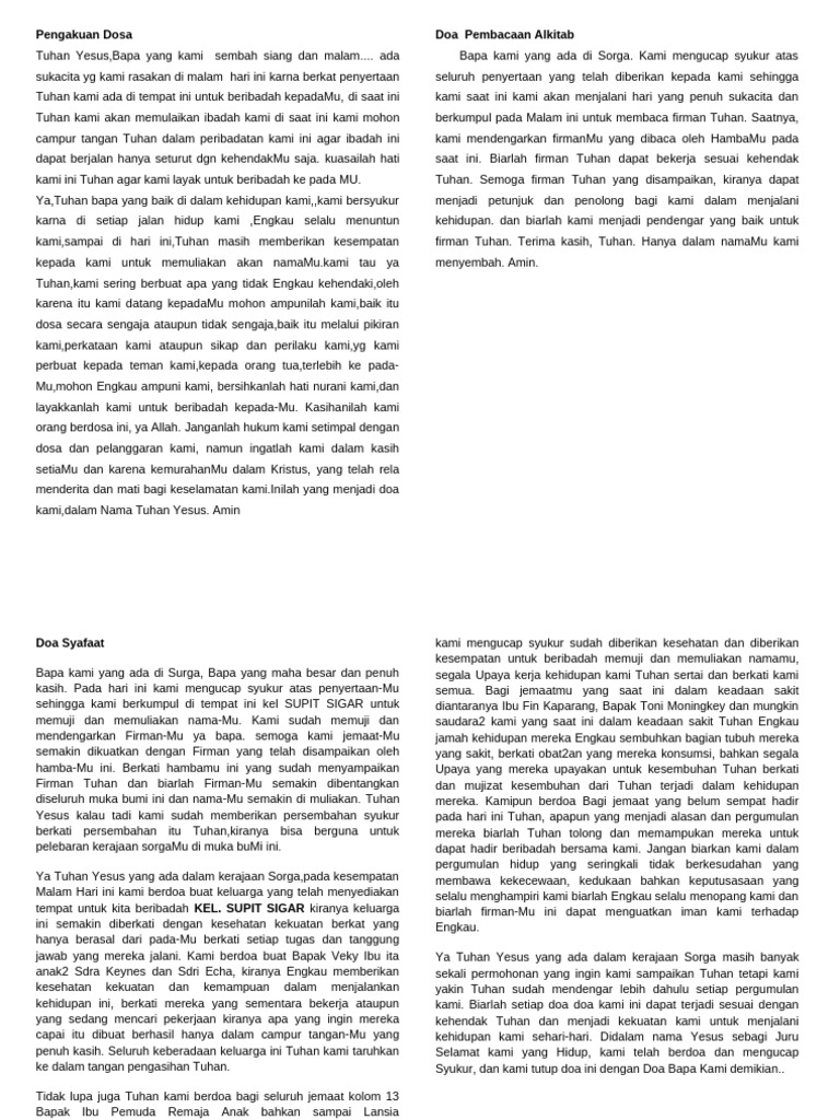 Doa Pengakuan dan Syafaat Jemaat | PDF
