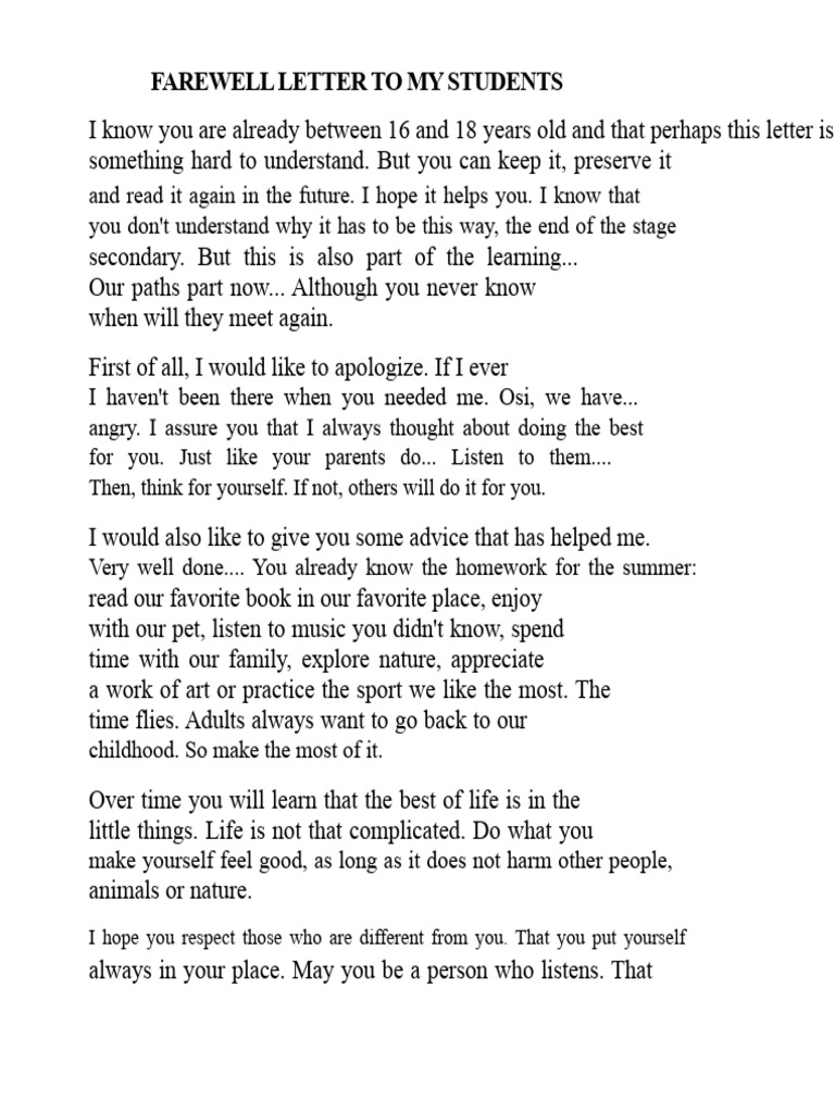 Farewell Letter To My Students | PDF