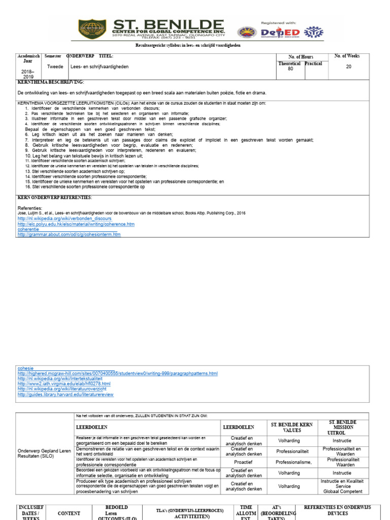 Obe - Syllabus - Lezen en Schrijven Vaardigheden | PDF
