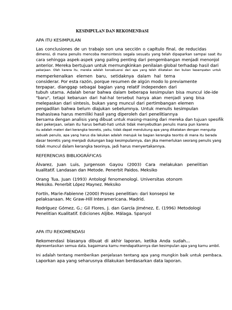 Kesimpulan dan Rekomendasi Penelitian Kualitatif | PDF