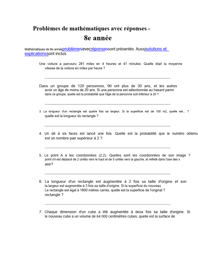 Problèmes de mathématiques 8e année avec solutions | PDF | Zone | Triangle