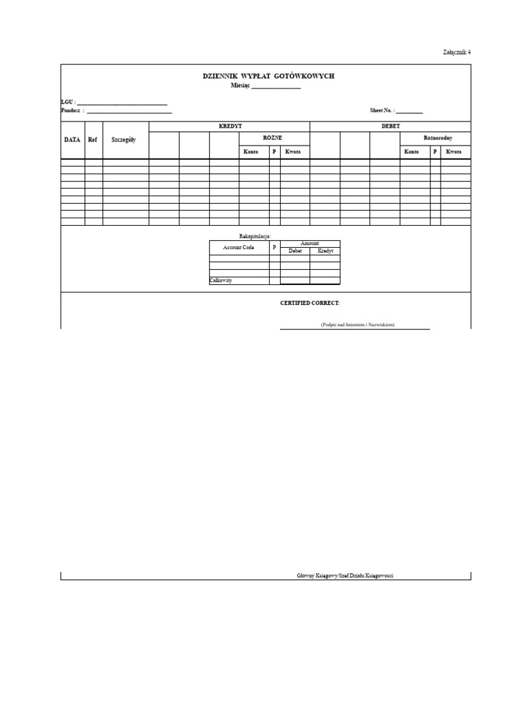 Aneks 4 - Dziennik Wydatków Gotówkowych | PDF