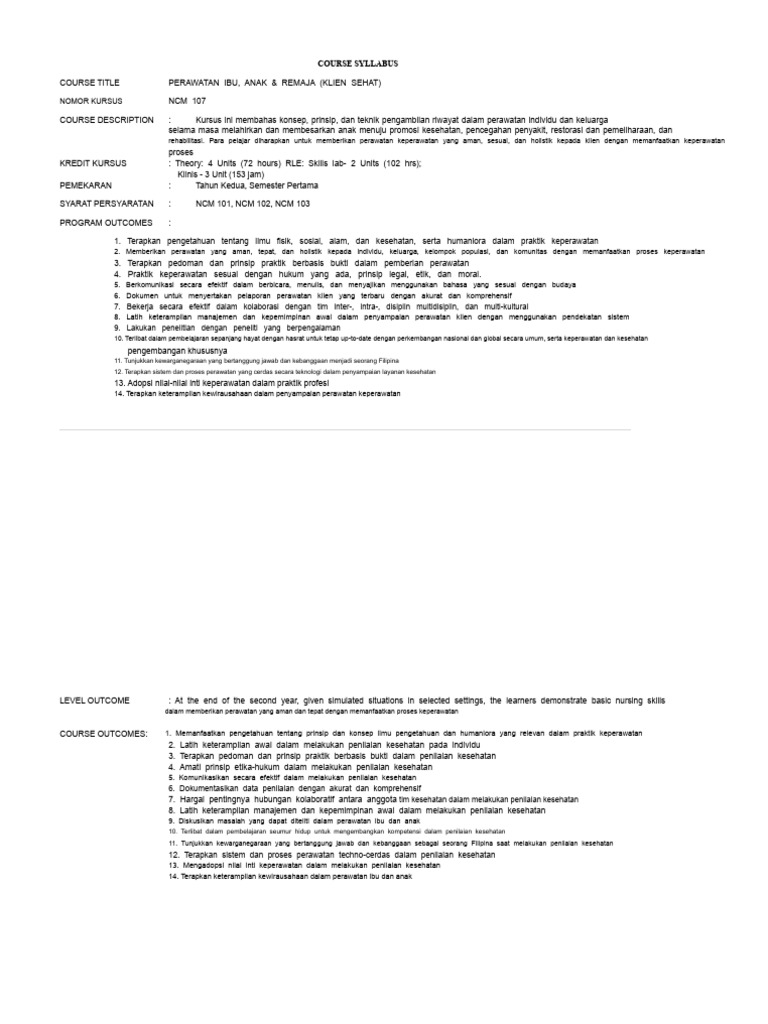 KURIKULUM KURSUS NCM 107 | PDF