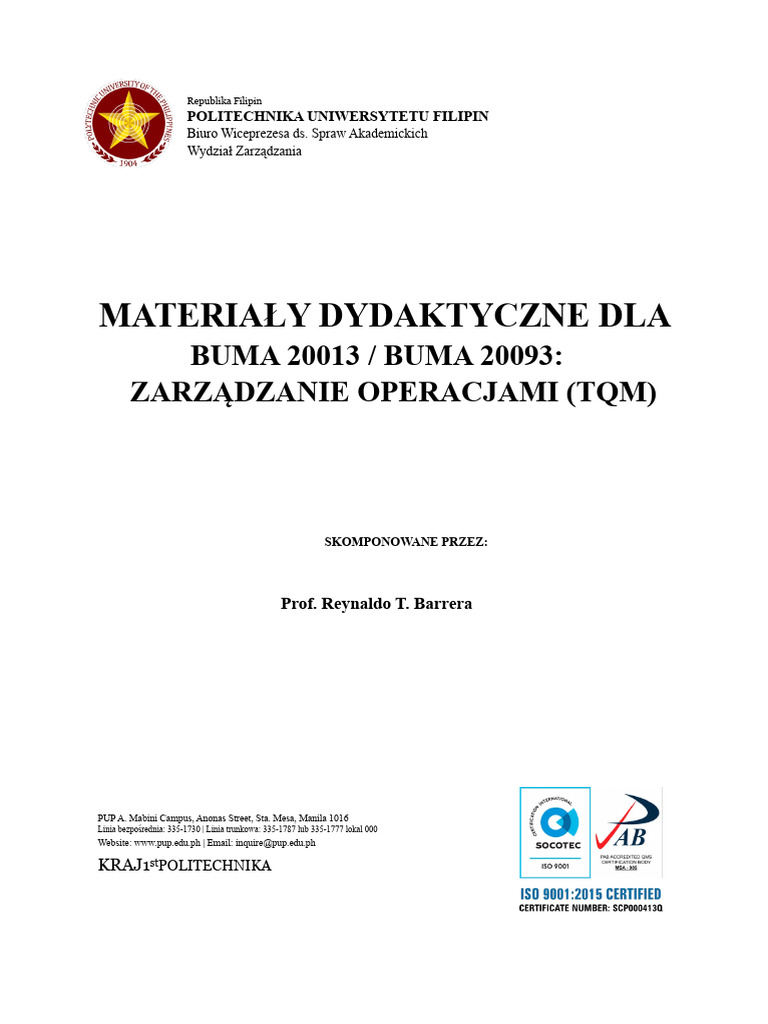 Buma 20013 Zarządzanie Operacjami Moduł Tqm | PDF
