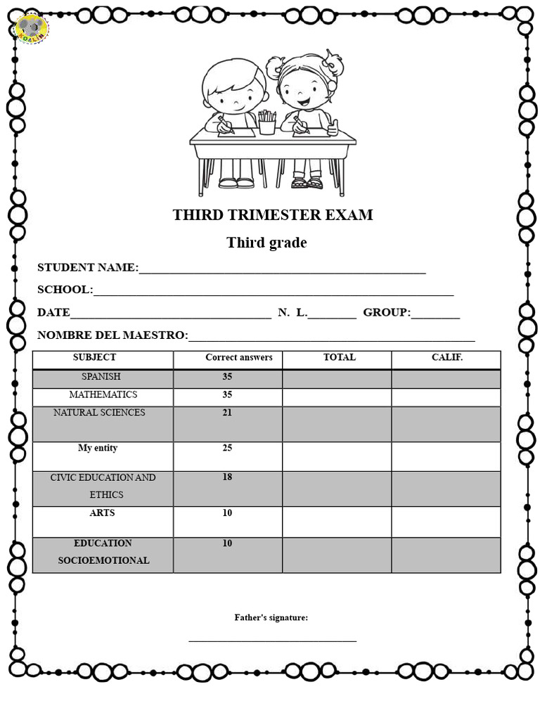 Third Grade Exam | PDF