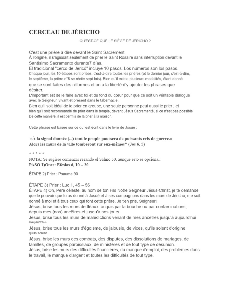 Prière du Cerceau de Jéricho : Guide Complet | PDF | Prière | Spiritualité