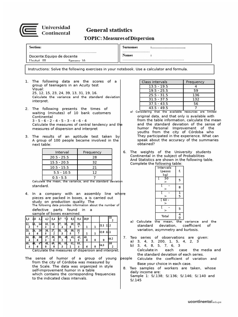 Week 10 - Practice Measures of Dispersion | PDF | Coefficient Of ...