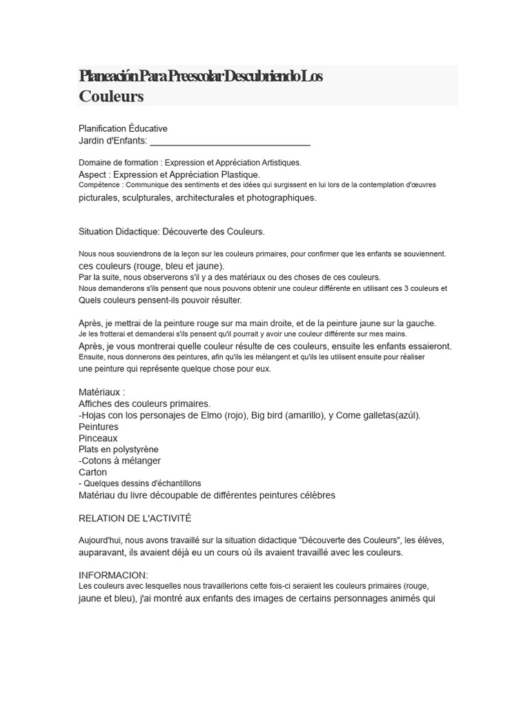 Découverte des Couleurs en Maternelle | PDF | Couleur | Jaune