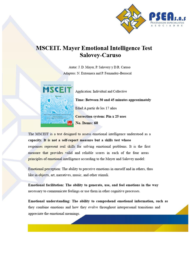 MSCEIT - Mayer-Salovey-Caruso Emotional Intelligence Test | PDF