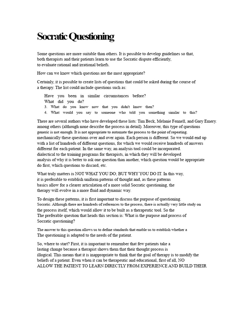 Socratic Questioning Final | PDF | Psychotherapy | Thought