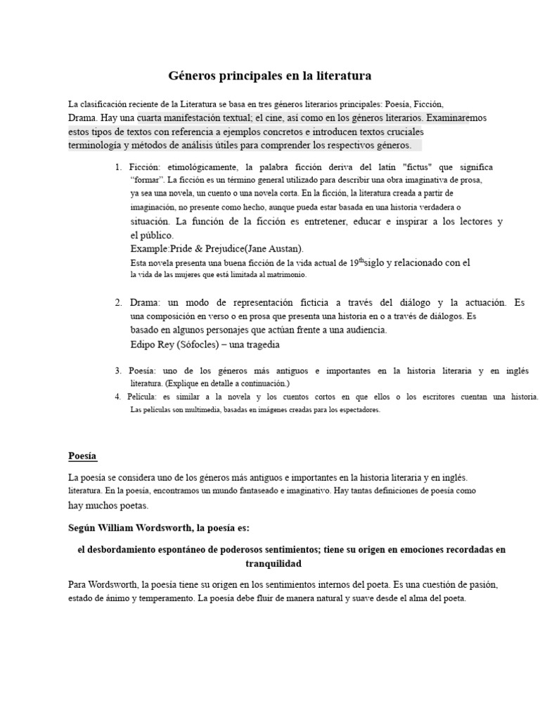Géneros Literarios: Poesía, Ficción y Drama | PDF | Poesía | Novelas