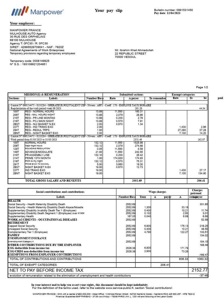 Your Pay Slip of 12042023 | PDF | Income Tax | Taxes