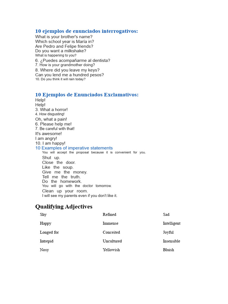 10 Examples of Interrogative Sentences | PDF | Linguistic Morphology ...