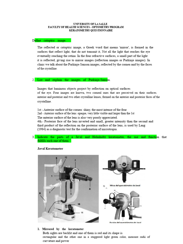 Keratometry Techniques and Principles | PDF | Cornea | Optics
