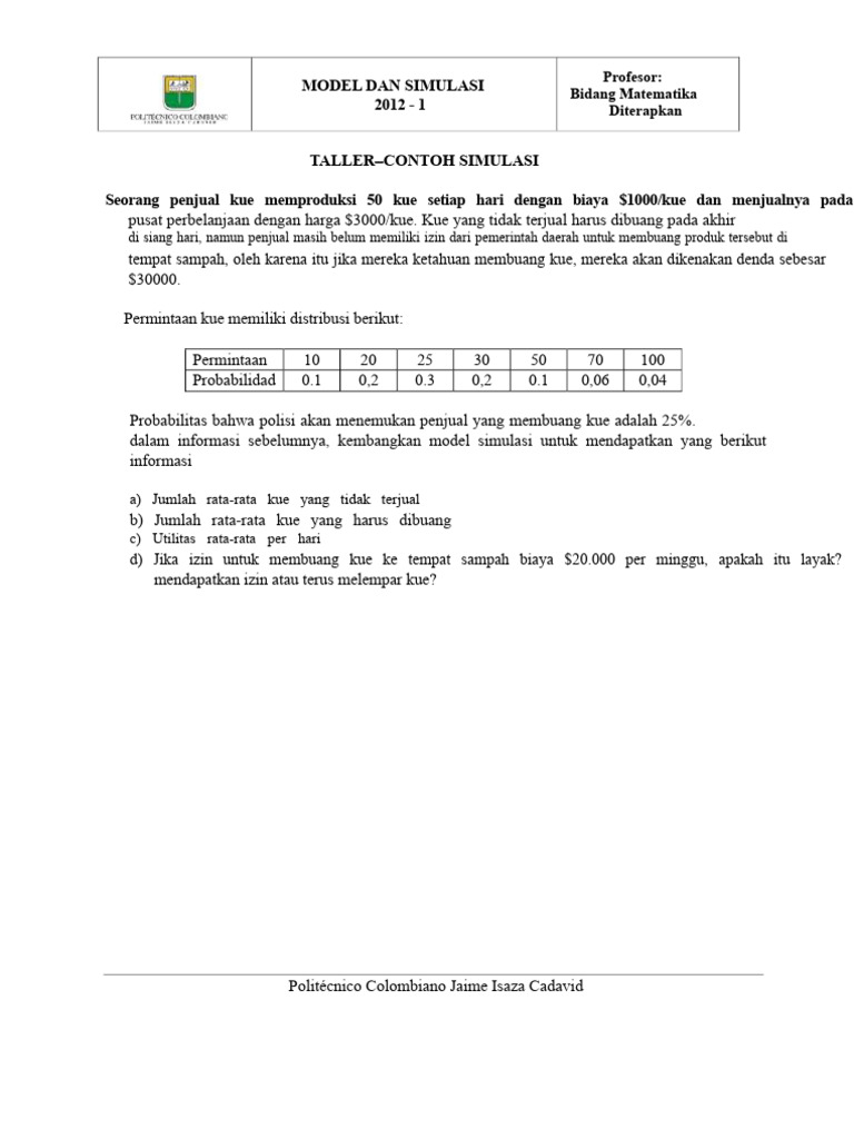MODEL DAN SIMULASI WORKSHOP CONTOH SIMULASI.pdf | PDF