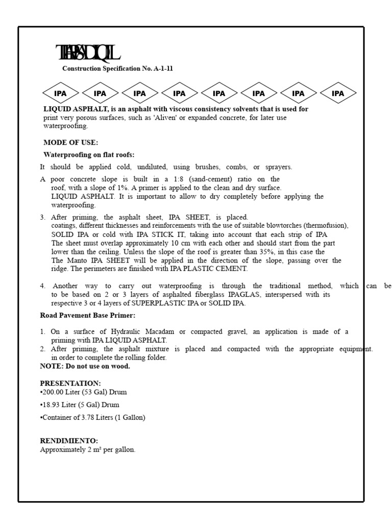 Sheet Ipa Liquid Asphalt | PDF