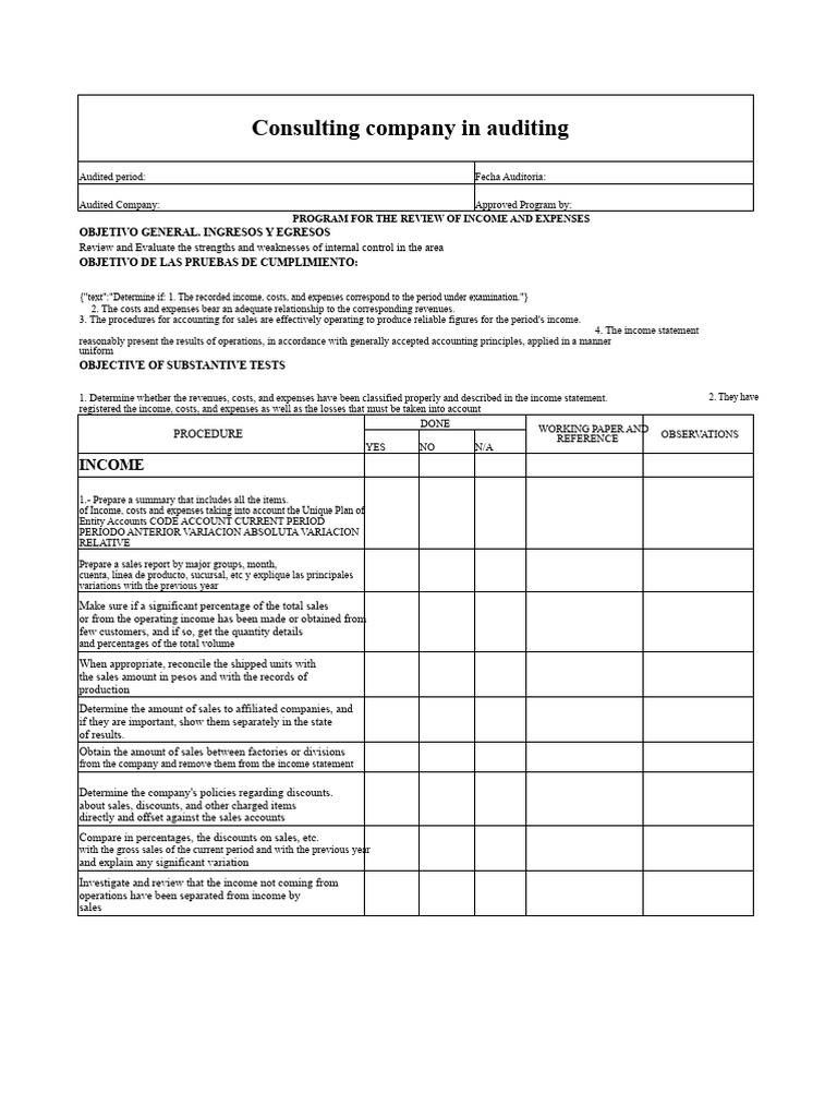 Audit Program Revenues and Expenses | PDF | Audit | Cost Of Goods Sold