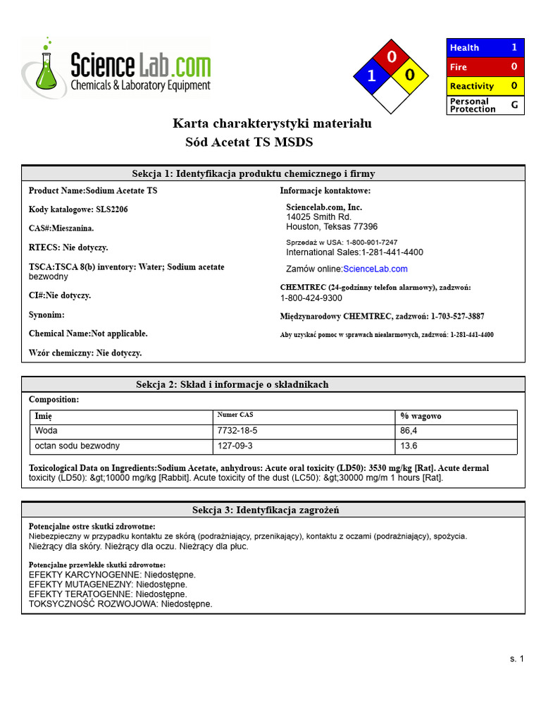 MSDS Octan sodu | PDF