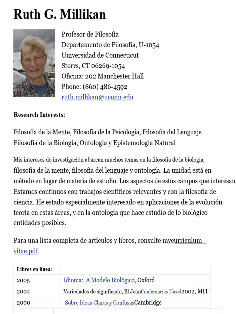 Ruth G. Millikan | Departamento de Filosofía | PDF | Mente | Filosofía ...