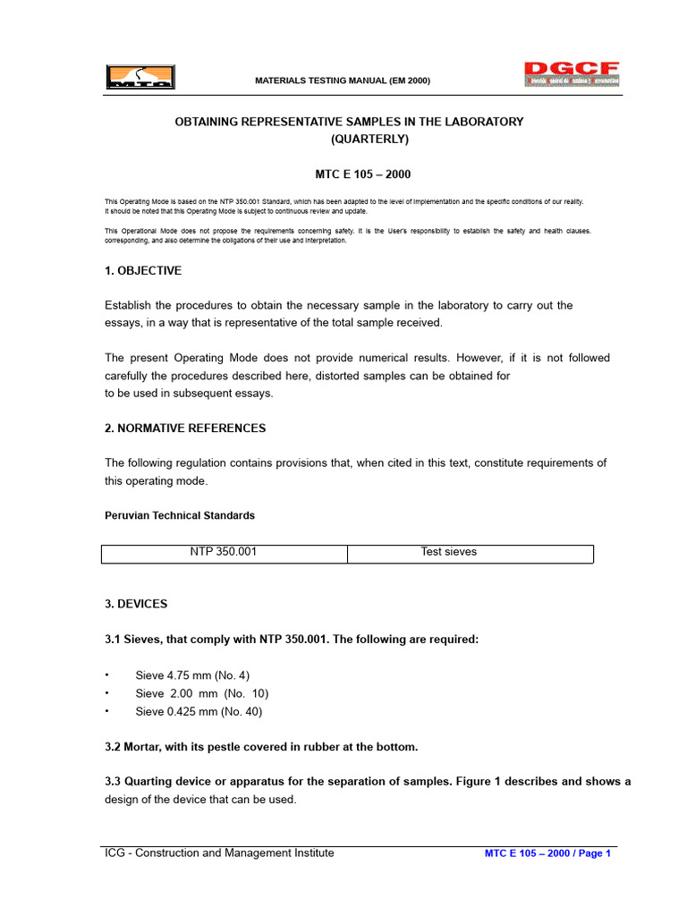 Mtc e 105 - 2000 Obtaining Representative Samples in the Laboratory ...