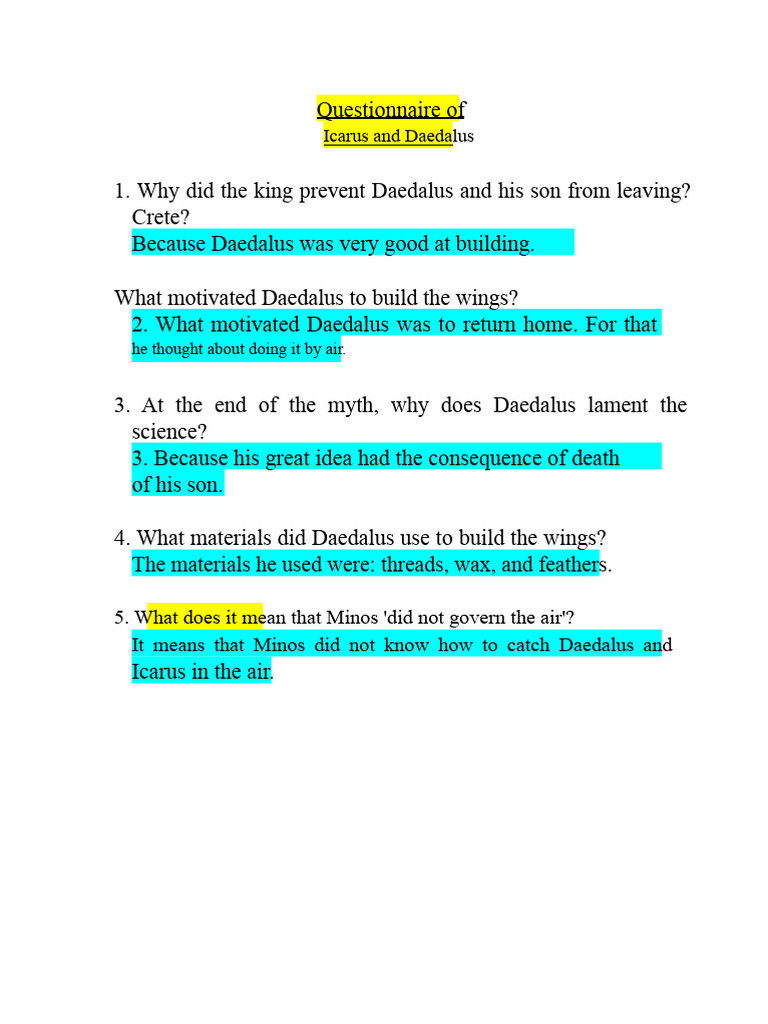 Reading Comprehension - Icarus - Daedalus | PDF