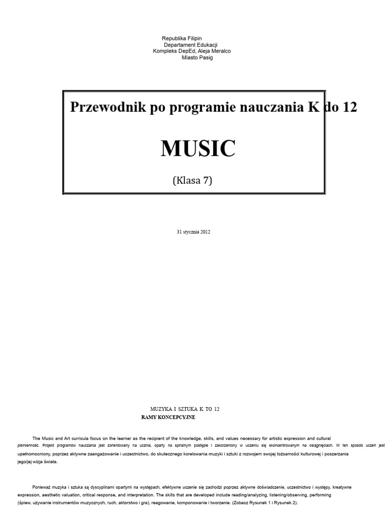 MUZYKA - Przewodnik Po Programie Nauczania K Do 12 KLASA 7 | PDF
