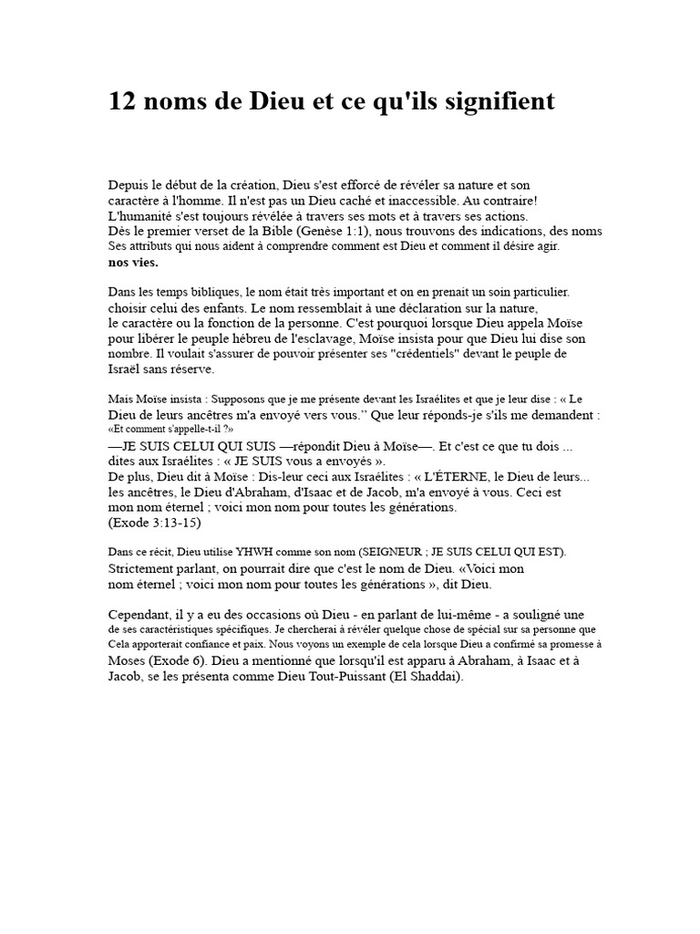 12 Noms de Dieu et leurs Significations | PDF | Dénomination de Dieu ...