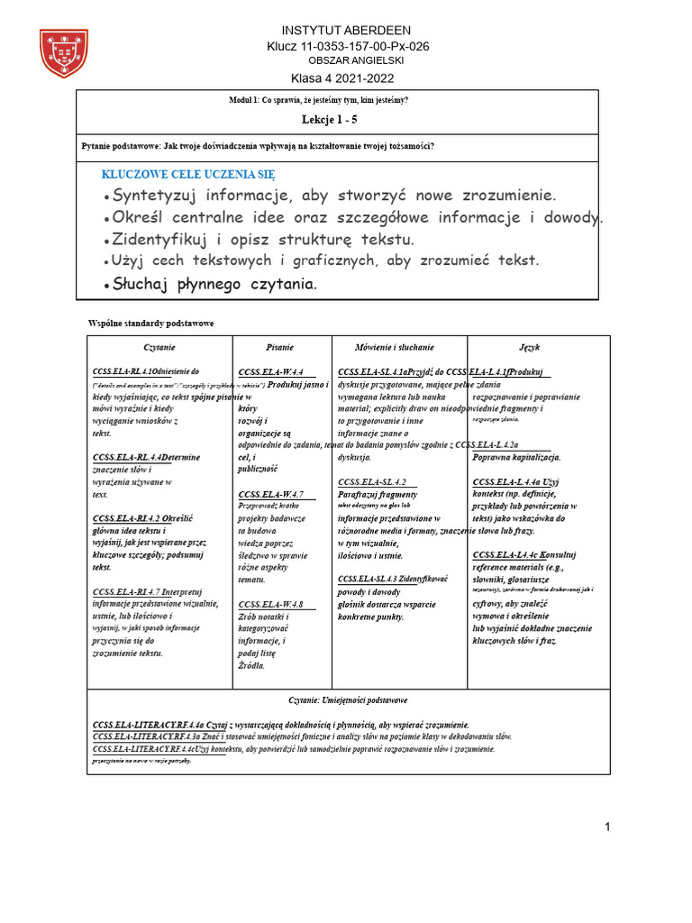 Lekcje HMH Into Reading M1 1-5 | PDF