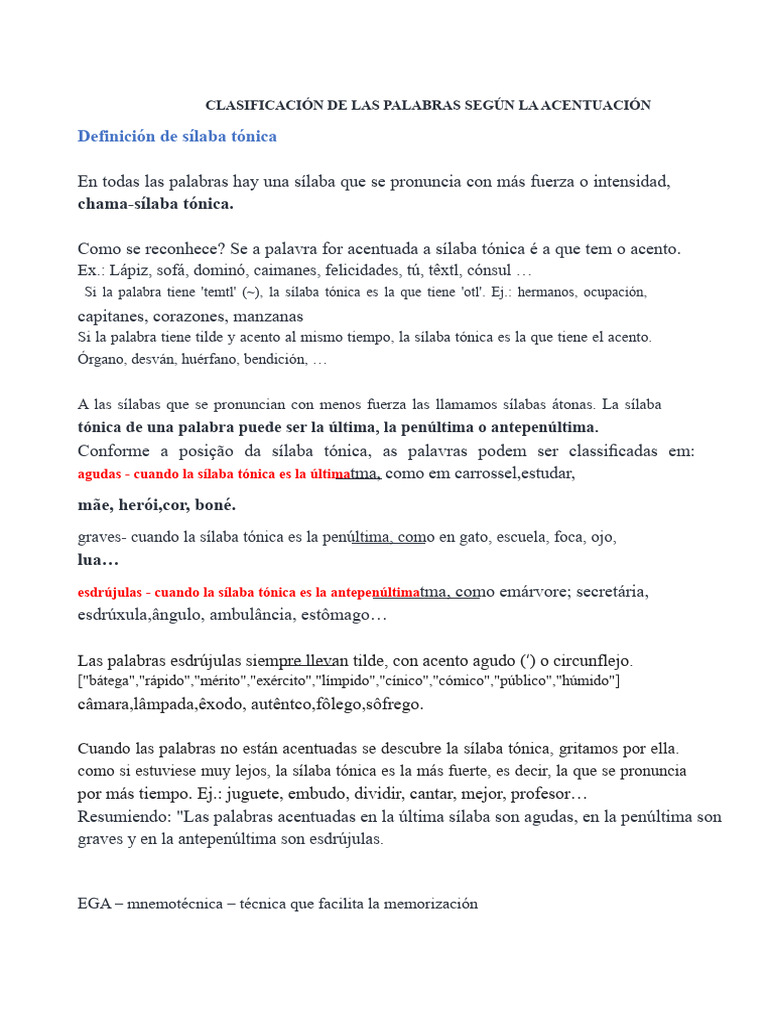 Clasificación de Palabras por Acentuación | PDF