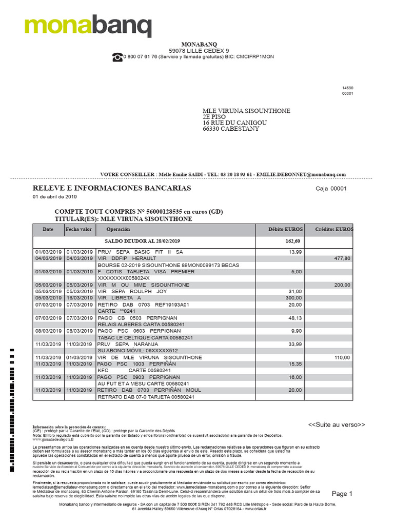 Extracto de Cuentas Al 2019-04-01 | PDF | Tecnología bancaria | Economias