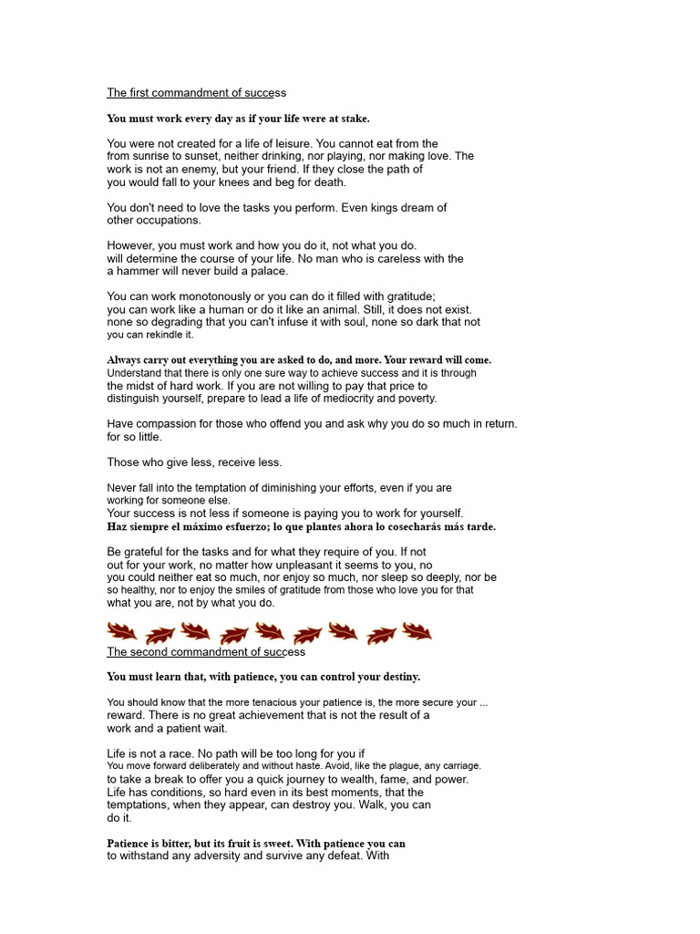 Mandino, Og - The 10 Commandments of Success | PDF | Patience